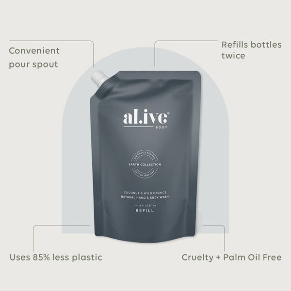 AL.IVE COCONUT & WILD ORANGE HAND & BODY WASH REFILL– Bathrooms Online