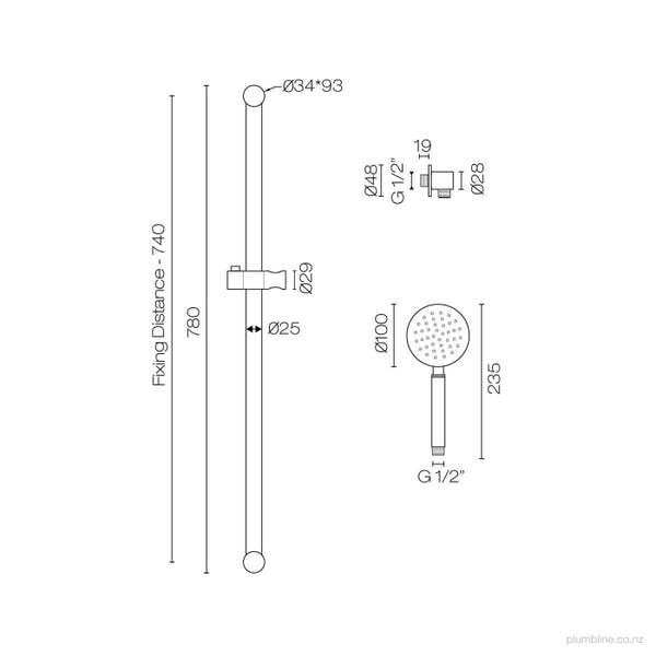 SWISS SLIDE SHOWER - BRUSHED STAINLESS | Bathrooms Online