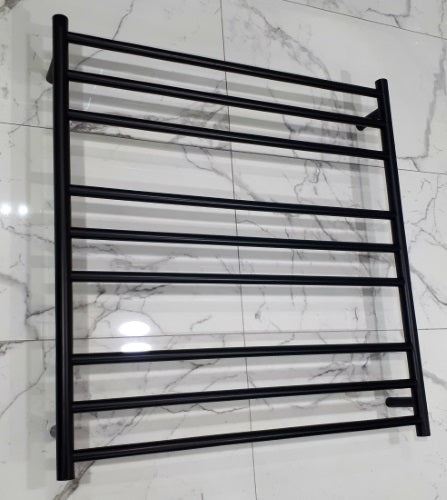 CODE ROUND HEATED TOWEL LADDER 900X850MM BLACK | Bathrooms Online