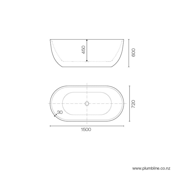 PLUMBLINE KURV FREESTANDING BATH 1500X780MM - 2 COLOURS | Bathrooms Online